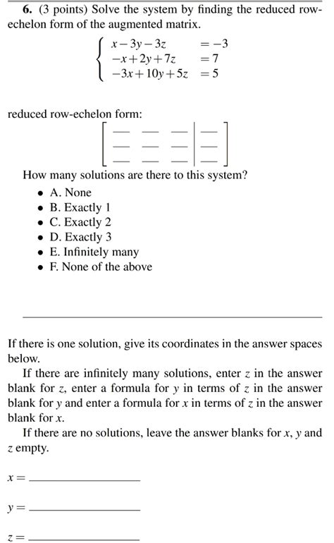 Solved Points Solve The System By Finding The Reduced Chegg