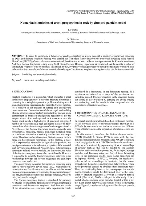 Pdf Numerical Simulation Of Crack Propagation In Rock By Clumped