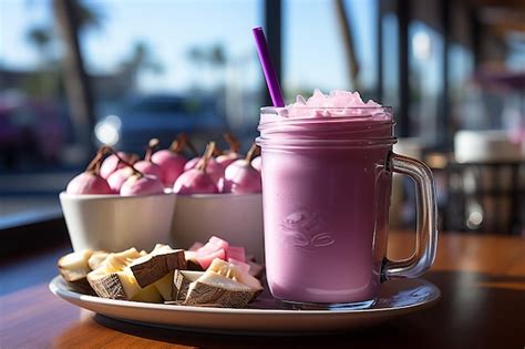 Smoothie De Acai In A Beachfront Kiosk Premium Ai Generated Image