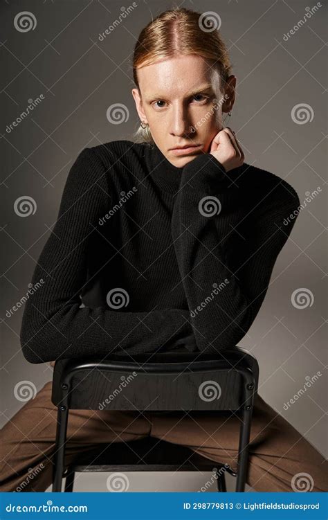 Attractive Young Non Binary Person Sitting Stock Image Image Of