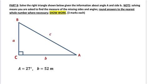 Solved PART B Solve The Right Triangle Shown Below Given Chegg Com