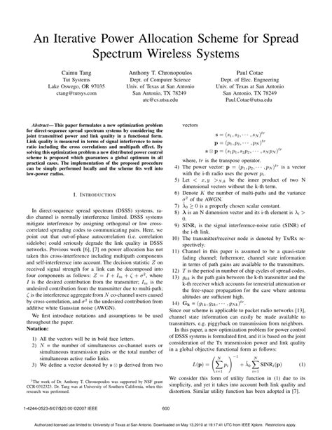 pdf an iterative power allocation scheme for spread spectrum wireless