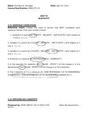 Unit 6 Elasticity Docx Name Cherybel H Tomagan Course Year Section BSBA FM 1 B Date