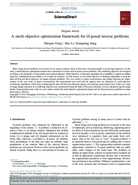 pdf a multi objective optimization framework for ill posed inverse