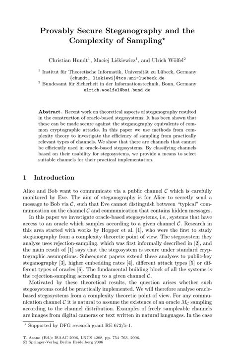 Pdf Provably Secure Steganography And The Complexity Of Sampling