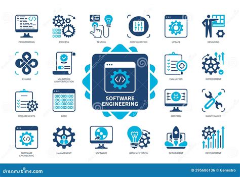 Software Engineering Solid Icon Set Stock Illustration Illustration Of Development Hardware