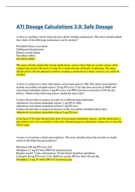 Ati Safe Dosage Dosage Calculation 30 Safe Dosage Test Ati Dosage