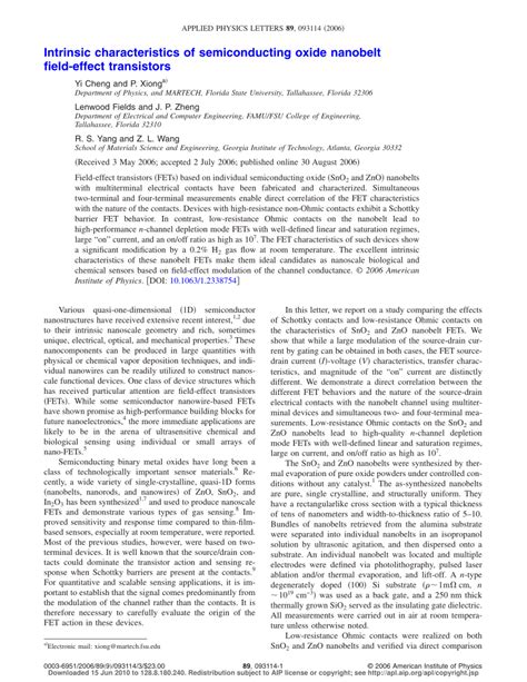 Pdf Intrinsic Characteristics Of Semiconducting Oxide Nanobelt Field Effect Transistors
