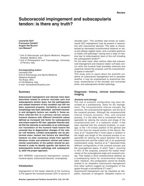 Pdf Subcoracoid Impingement And Subscapularis Tendon Is There Any Truth