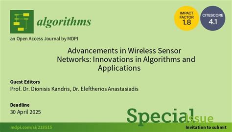 Specialissue Algorithms Wsns Computationalintelligence Callforpapers Algorithms Mdpi