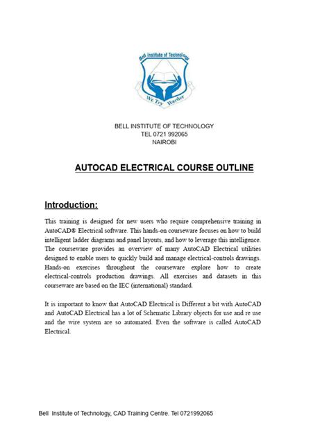 Autocad Electrical Course Outline Pdf Auto Cad Computer Aided Design