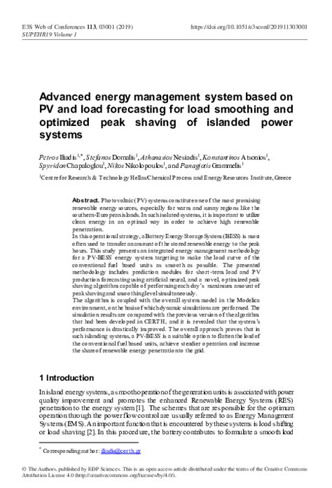 Pdf Advanced Energy Management System Based On Pv And Load Forecasting For Load Smoothing And