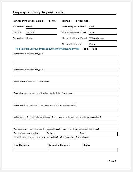 Employee Injury Report Form Templates Download Samples