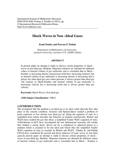 Pdf Shock Waves In Non Ideal Gases