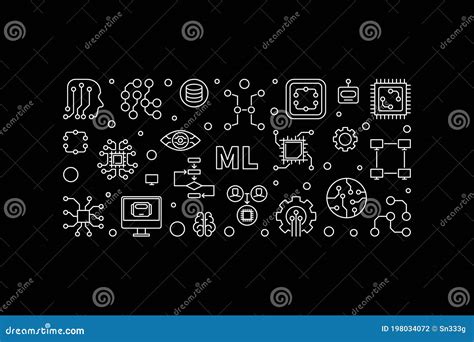 Ml Or Machine Learning Vector Outline Horizontal Banner Stock Vector Illustration Of Machine