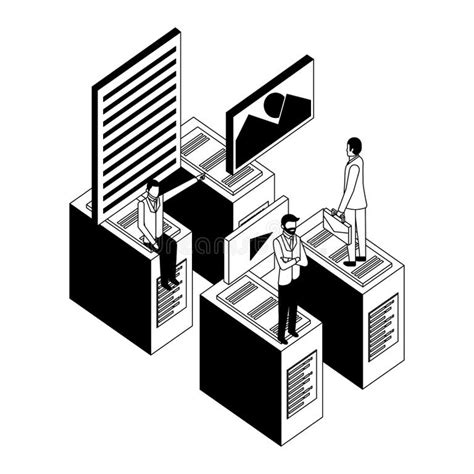 Businessmen Database Server Connection Data Files Stock Illustration