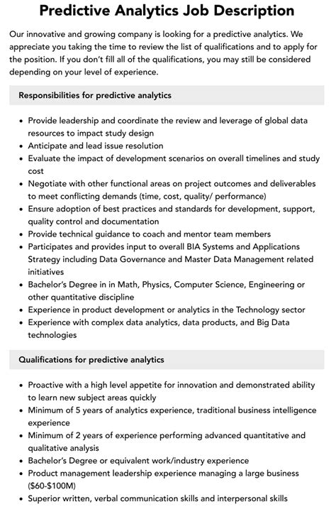 Predictive Analytics Job Description Velvet Jobs