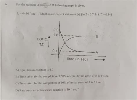 For The Reaction A Underset K 2 Sec 1 Stackrel K