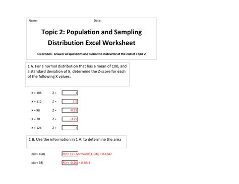SOLUTION Population And Sampling Distribution Excel Worksheet Studypool