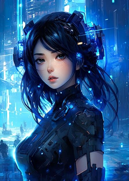 Premium Photo Cyberpunk Anime Girl Blue Light
