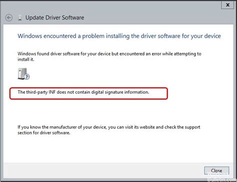 Fixing Error ‘the Third Party Inf Doesnt Contain Digital Signature Information Windows Bulletin