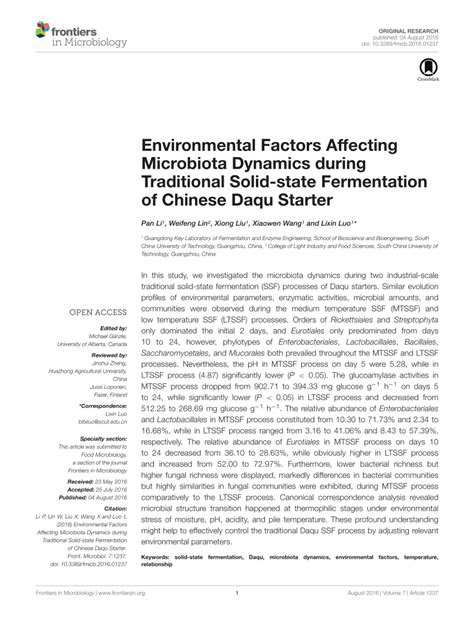 Pdf Environmental Factors Affecting Microbiota Dynamics During Traditional Solid State