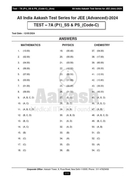 Aiats For Ss And Ps Jee Adv Test 7a P1 Code C Sol 12 05 2024
