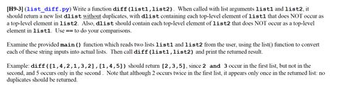 Solved Starting Code Def Diff List1 List2 To Return