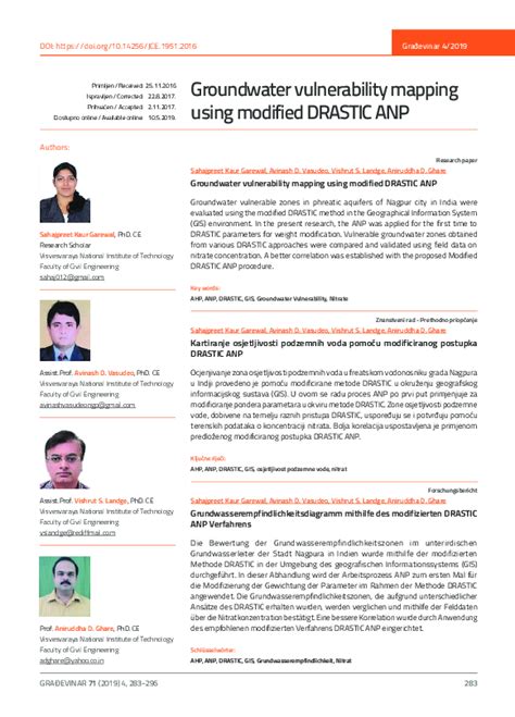Pdf Groundwater Vulnerability Mapping Using Modified Drastic Anp