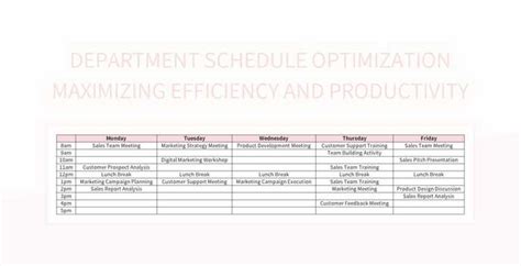 Optimizing Department Schedules For Enhanced Efficiency And Productivity Excel Template Free