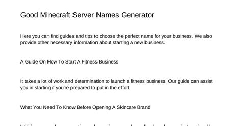 Good Minecraft Server Names Generatormpgig Pdf Pdf Docdroid