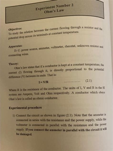Experiment Number 2 Ohm S Law Objectives To Study Chegg Com