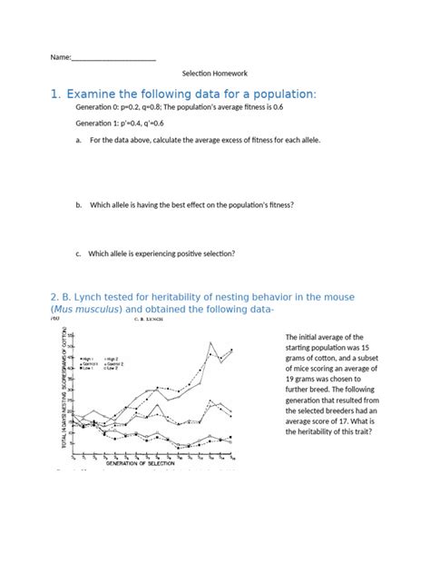 Selection Homework 5 Pdf Fitness Biology Natural Selection