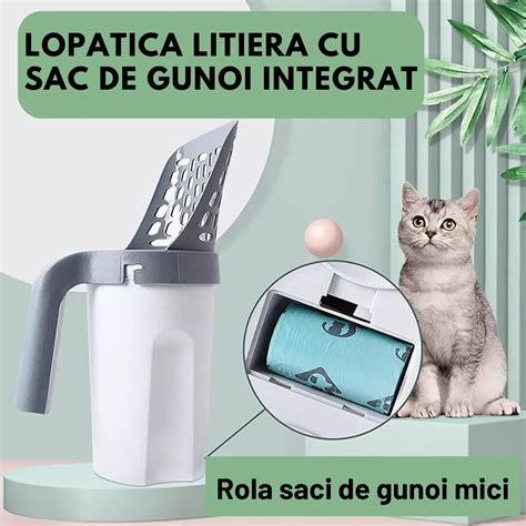 Lopatica Litiera Pisici Cu Sac Gunoi Integrat Detasabil Cu 1 Rola Saci