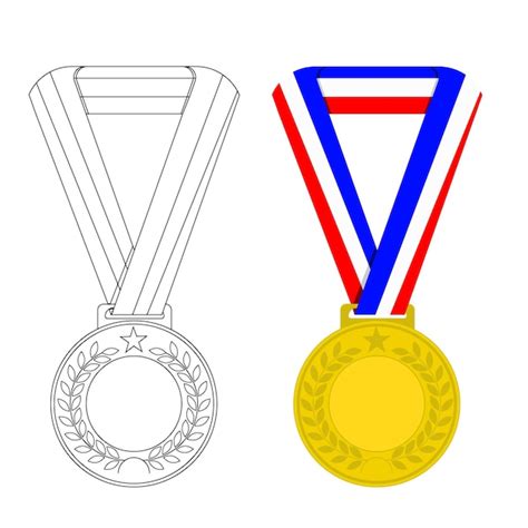 Gold Medal With Ribbon And Outline Version For Achievement Premium Vector