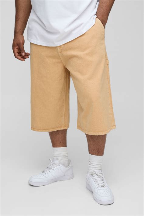 Shorts Plus Woven Tab Overdye Carpenter Longline Jorts Boohooman