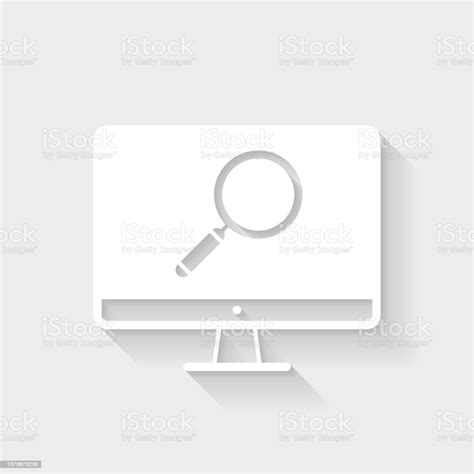 데스크톱 컴퓨터에서 유리를 돋보이게 합니다 빈 배경에 긴 그림자아이콘 플랫 디자인 3차원 형태에 대한 스톡 벡터 아트 및 기타