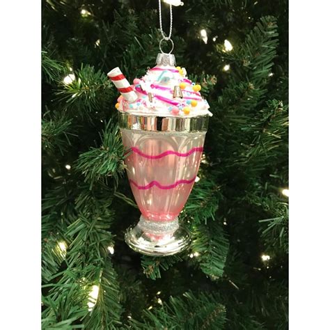 Glass Pink Glittering Milkshake Christmas Ornament Sprinkles Food Ice