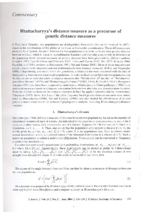 pdf bhattacharyya s distance measure as a precursor of genetic