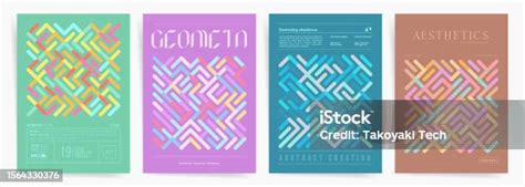 기하학적 미로 스타일의 브로셔 표지 템플릿 세트입니다 바우 하우스 의 현대적인 요소 기하학적 추상적인 배경 프리젠테이션 이벤트 포스터 책 표지 플래카드를 책자에 대한 스톡