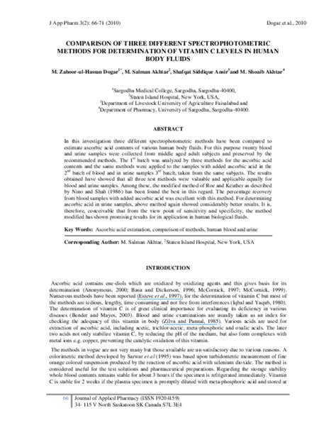 Pdf Comparison Of Three Different Spectrophotometric Methods For Determination Of Vitamin C