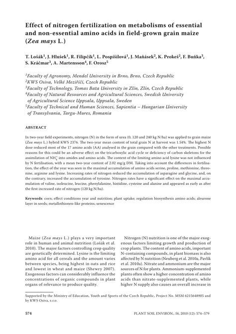 Pdf Effect Of Nitrogen Fertilization On Metabolisms Of Essential And