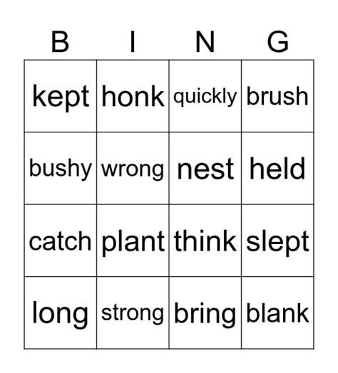 Word Grid Game Board Bingo Card