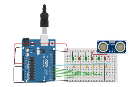 Circuit Design Sensor Ultrasonico Con 6 Leds Tinkercad