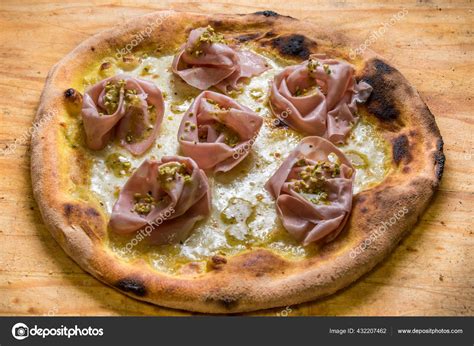 Pizza Cheese Mortadella Salami Bologna Chopped Pistachios Typical