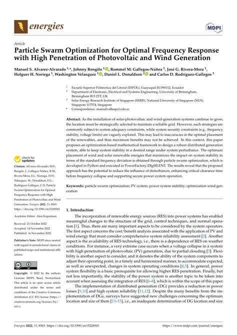 Pdf Particle Swarm Optimization For Optimal Frequency Response With