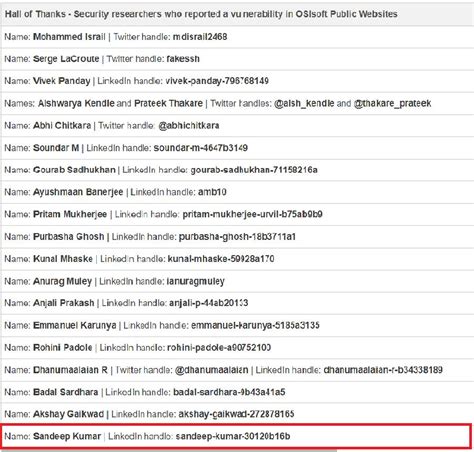 Halloffame Osisoft Bugbounty Pentesting Cybersecurity Learning Sandeep Kumar