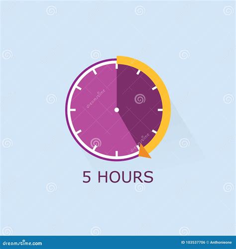 5 Hours Timer Icon With Orange Arrow Illustration On Blue Background