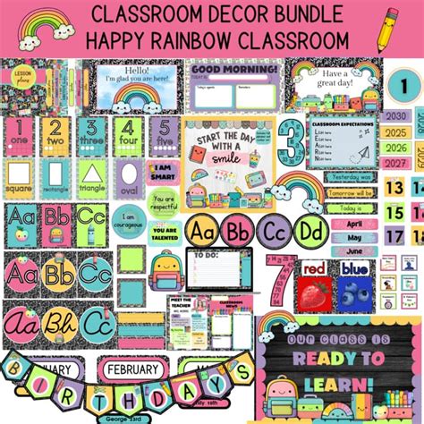 Rainbow Classroom Decor Bundle Editable Bright Classroom Theme