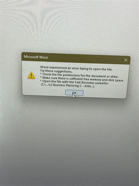 Help Keep Getting This Error Message When I Open A Document Rmicrosoftword
